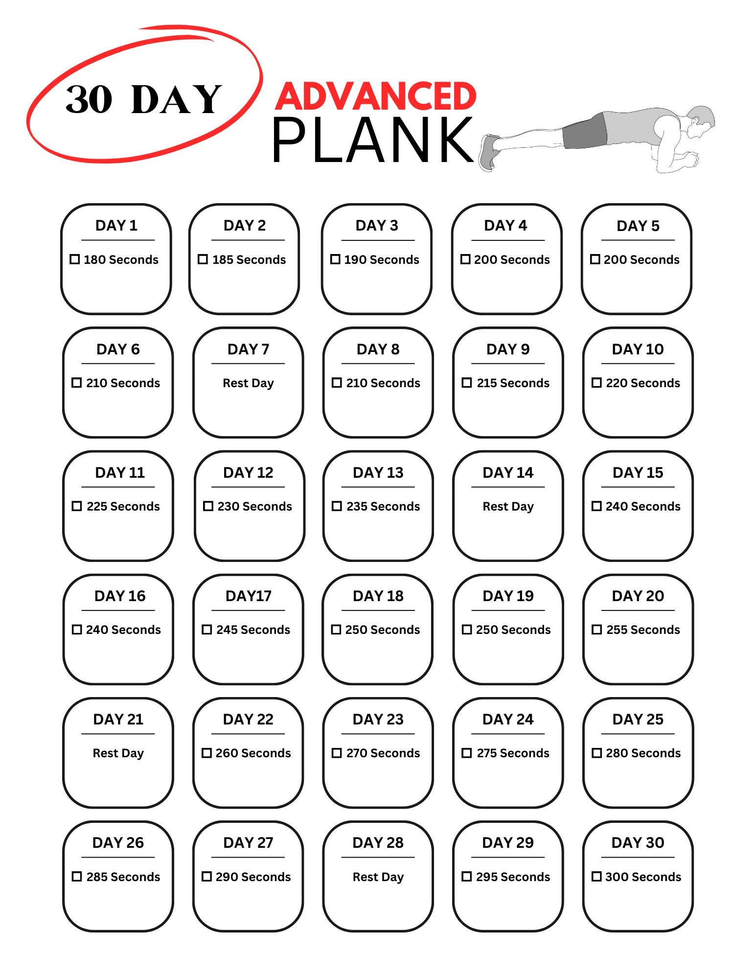 30 Day Plank Challenges Digital Fitness Challenges Tracker Printable ...
