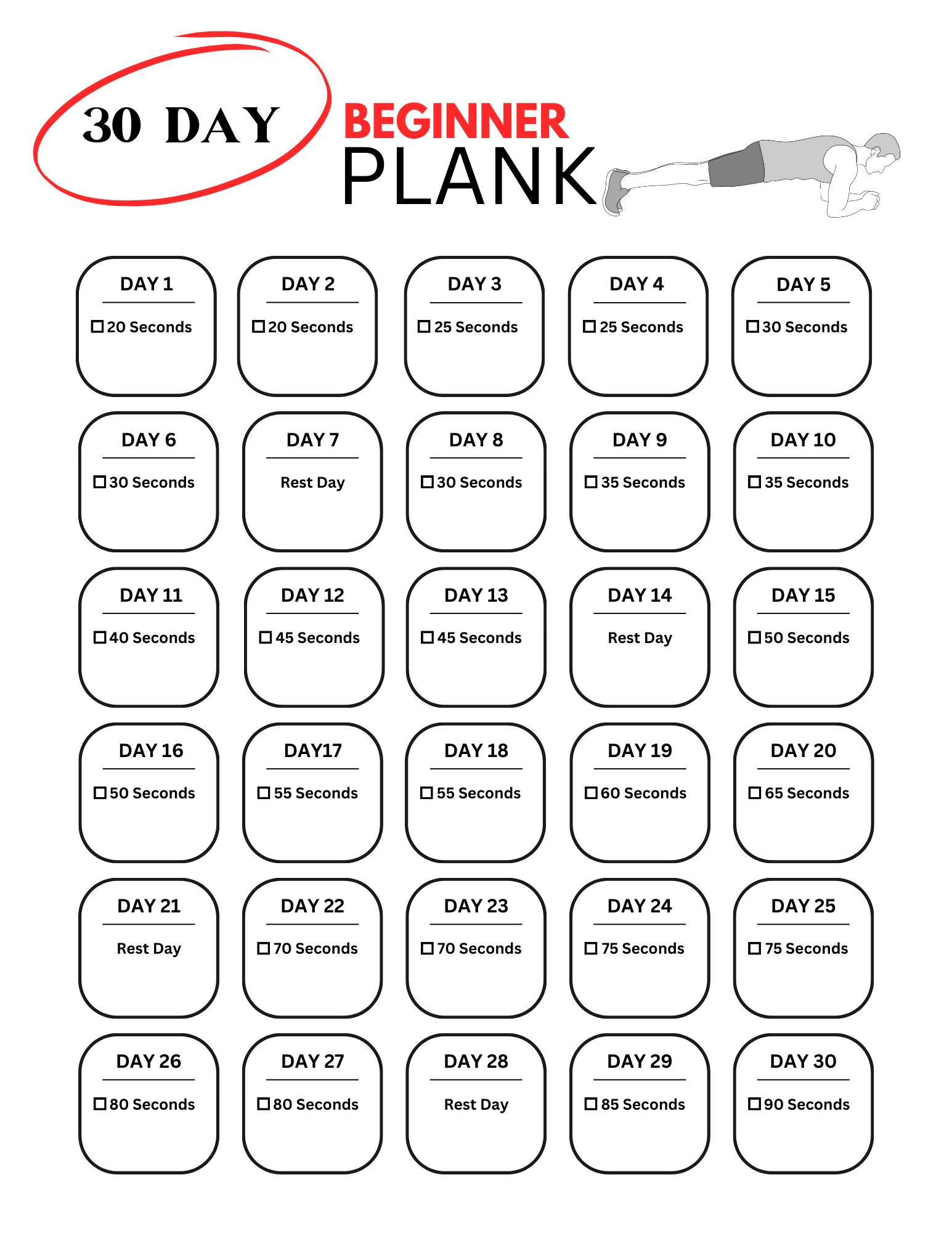 30 Day Plank Challenges Digital Fitness Challenges Tracker Printable ...
