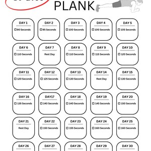 30 Day Plank Challenges Digital Fitness Challenges Tracker Printable Challenge Plank Tracker - Etsy