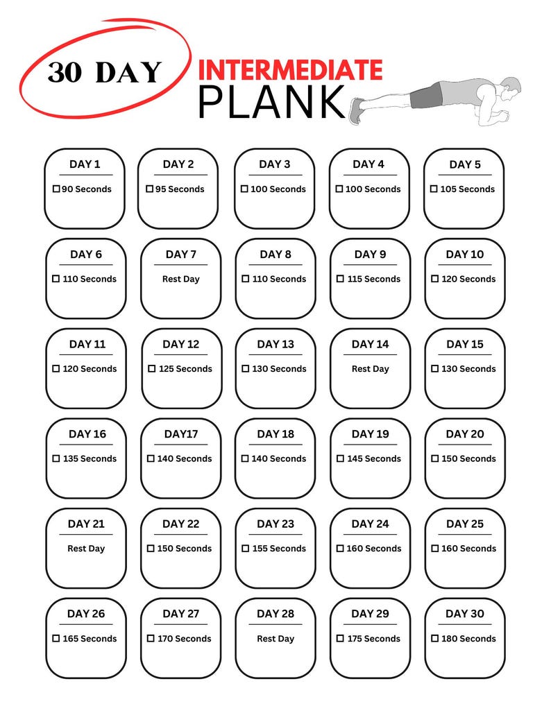30 Day Plank Challenges Digital Fitness Challenges Tracker Printable ...