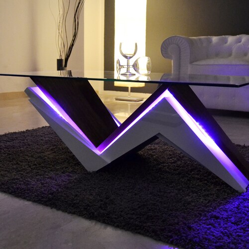 Stone Model Coffee Table With Led Lights Glass Top - Etsy