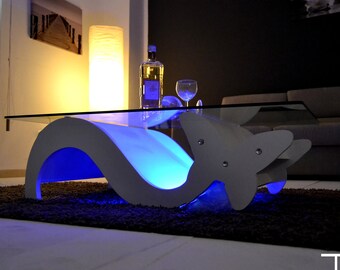 Modern Coffee Table in Wood and Glass With Led Lights | Etsy
