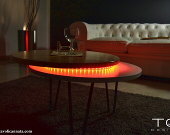 Modern Coffee Table With Led Lights in Wood and Glass Vanity - Etsy