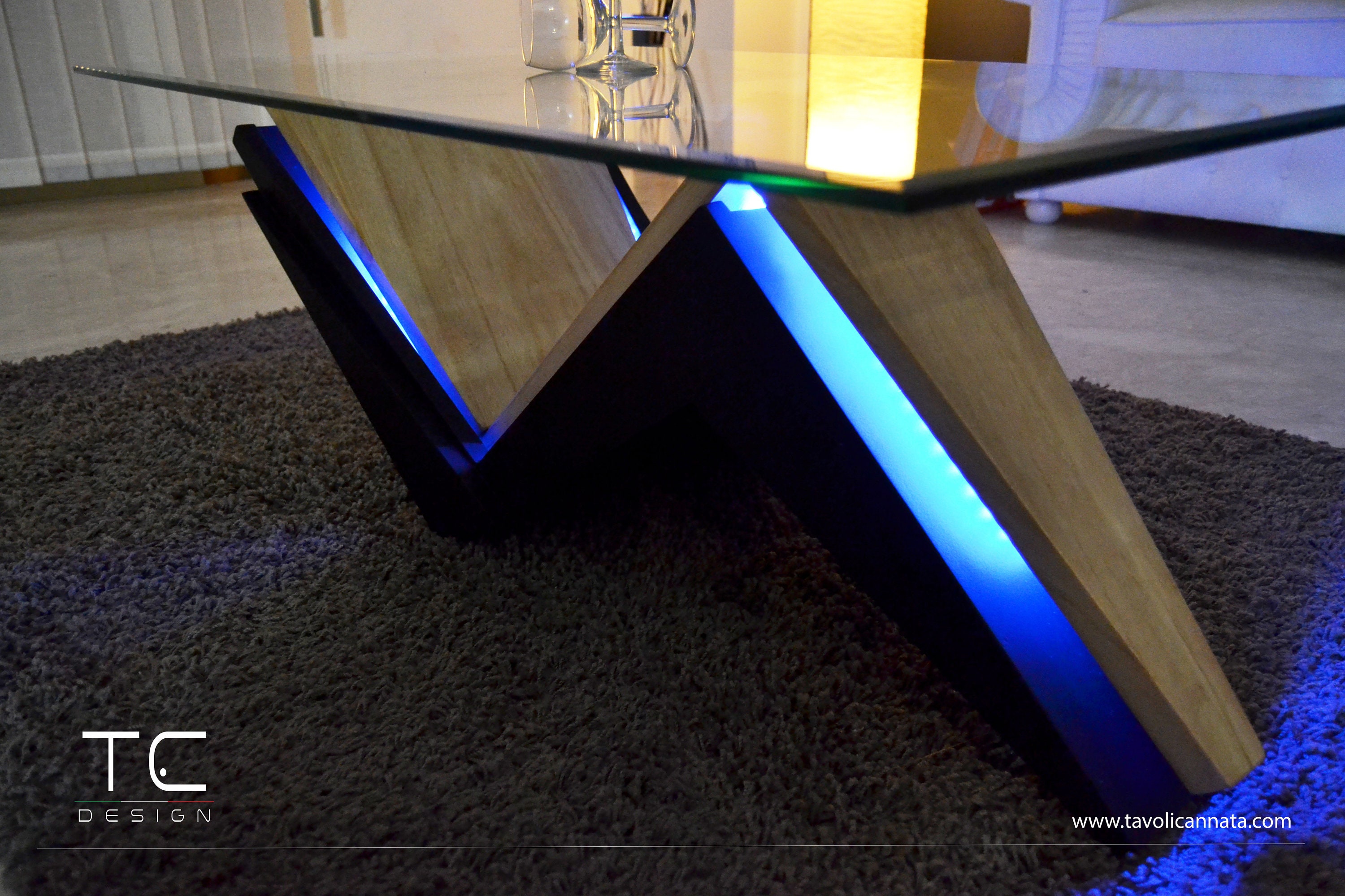 Modern Coffee Table in Wood and Glass With Led Lights - Etsy Canada