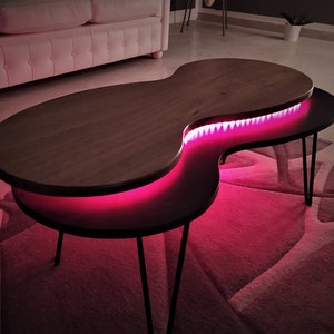 Wooden Coffee Table With Led Lights - Black Color - Duo Model - Etsy