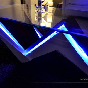 Modern Coffee Table in Wood and Glass With Led Lights - Serenity Model ...