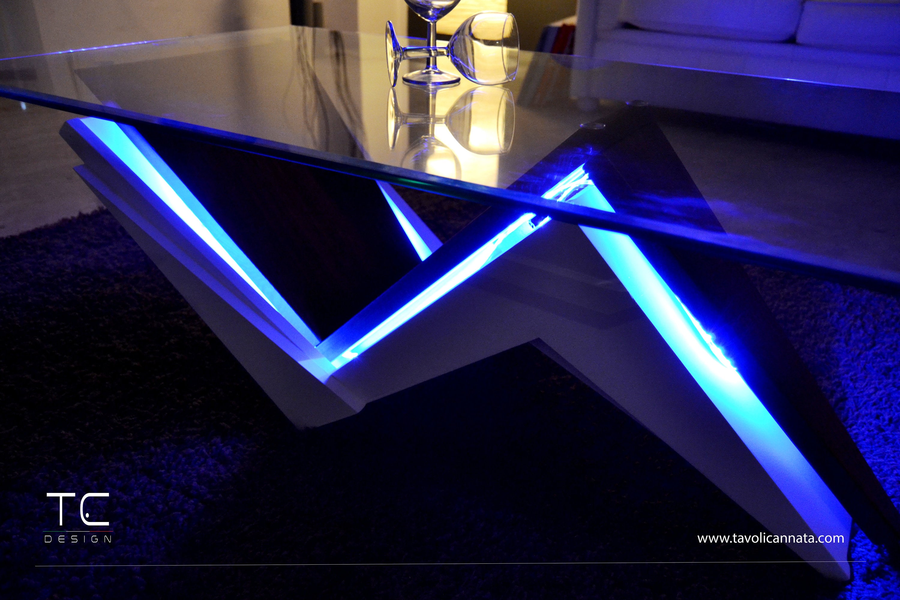 Modern Coffee Table in Wood and Glass With Led Lights - Etsy Canada