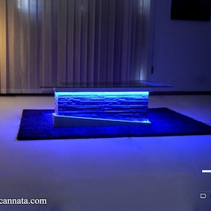 Stone Model Coffee Table With Led Lights - Glass Top - Etsy