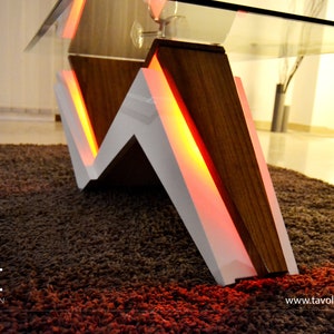 Modern Coffee Table in Wood and Glass With Led Lights - Serenity Model ...