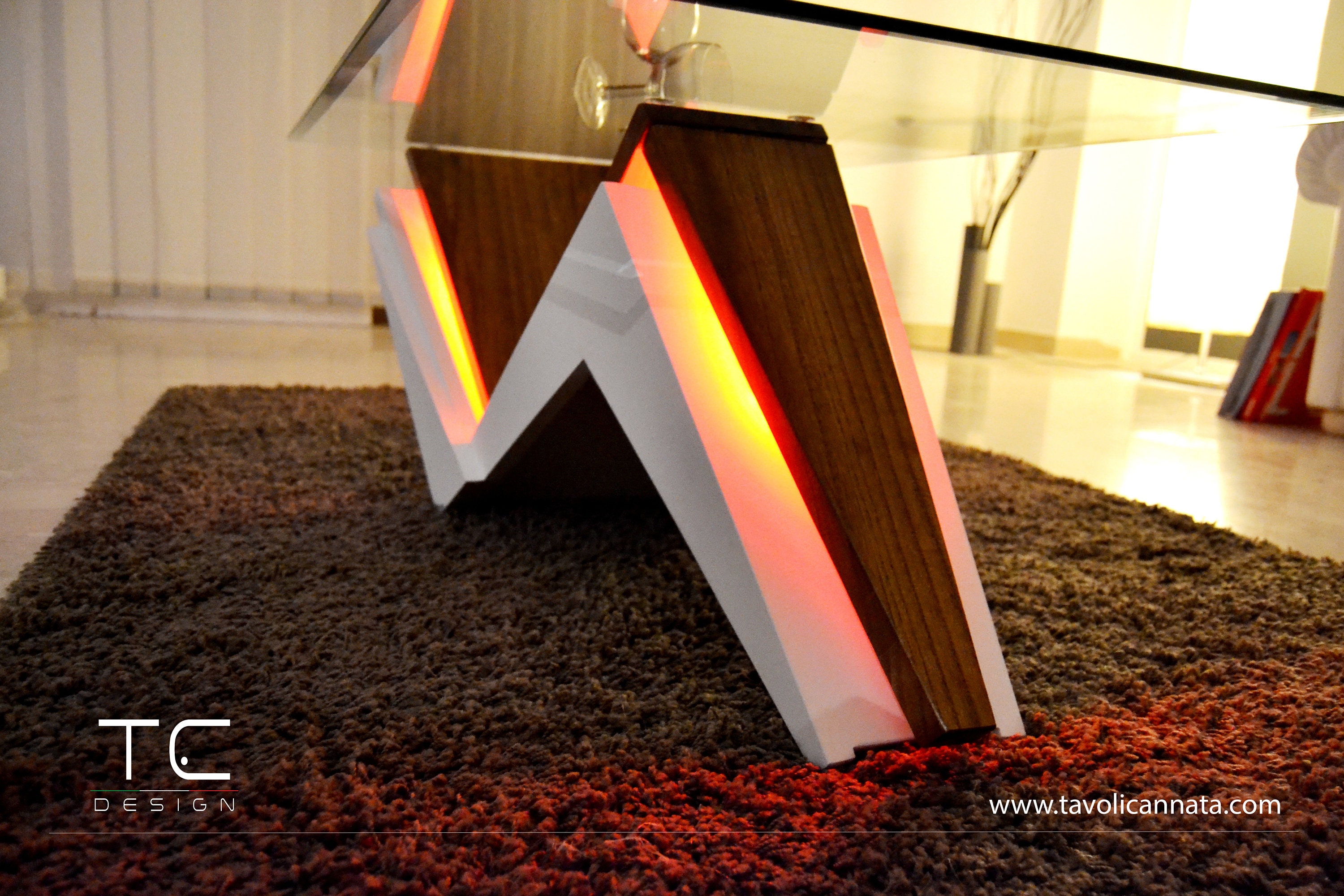 Modern Coffee Table in Wood and Glass With Led Lights - Etsy Canada