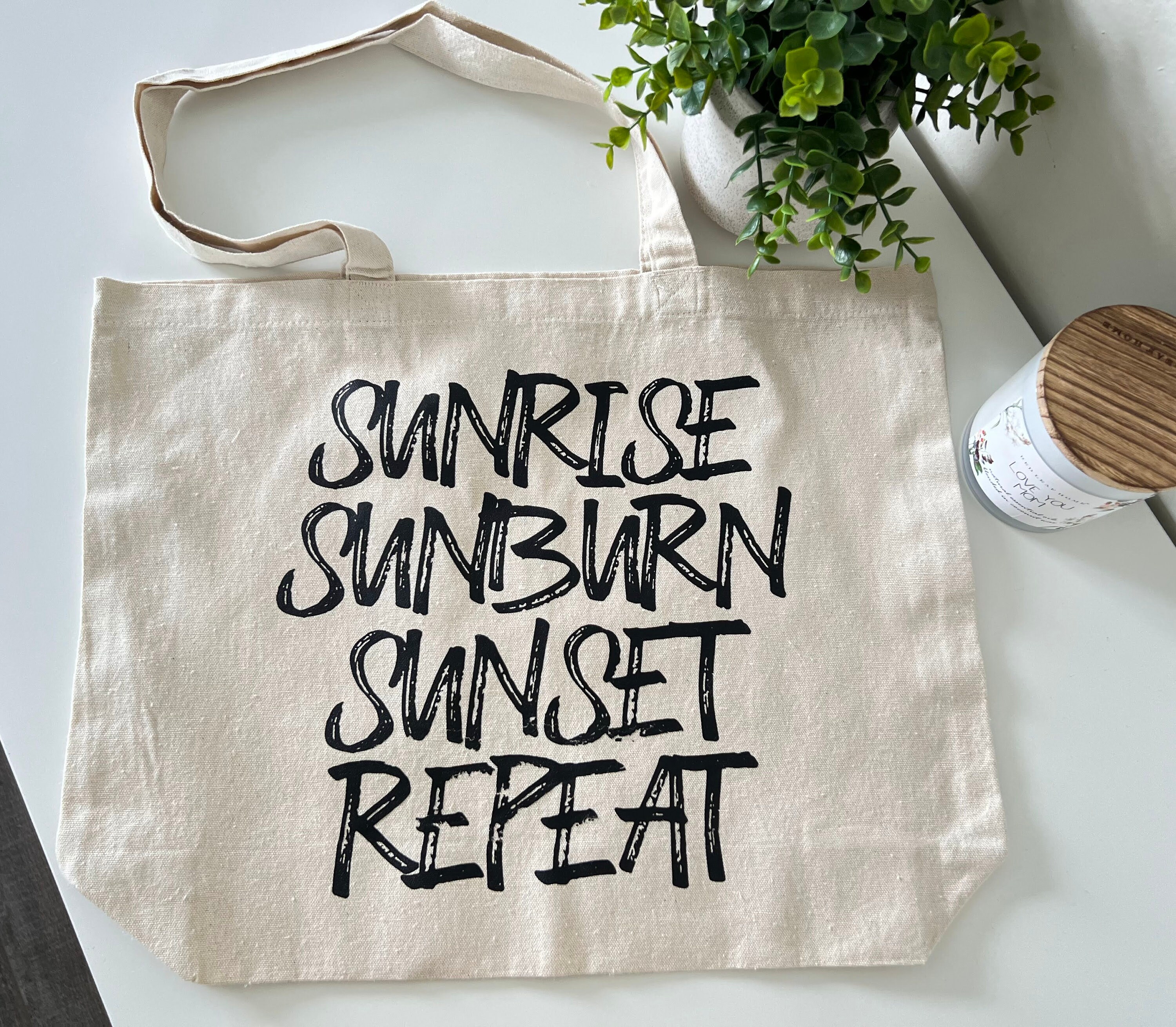 Sunrise Sunburn Sunset Repeat Cotton Tote Bag, Gift Idea, Travel Bag ...