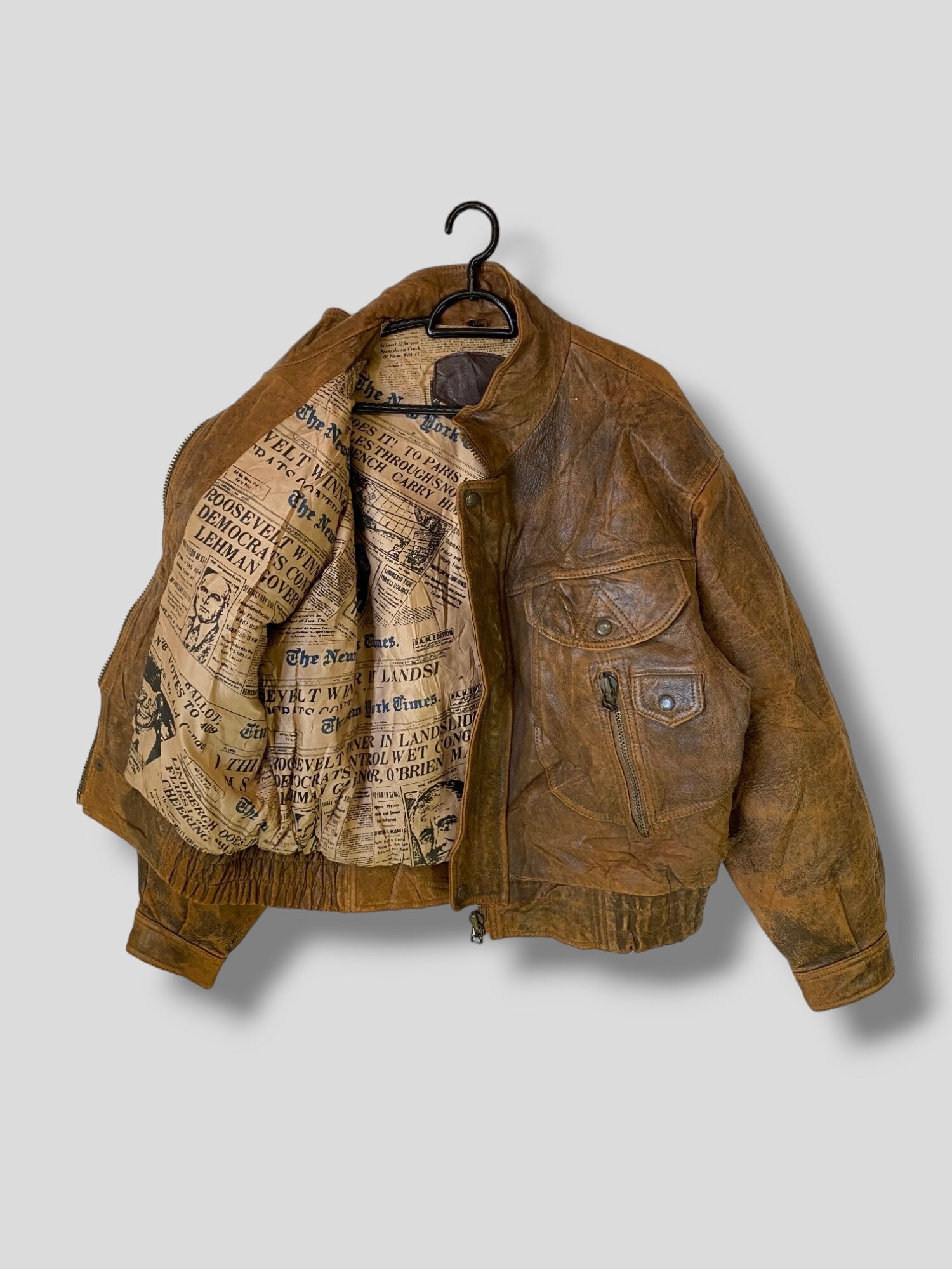 Vintage 90s Wind Armor Newspaper Line Sheepskin Leather Vintage 90s Wind Armor Newspaper Line Sheepskin Leather