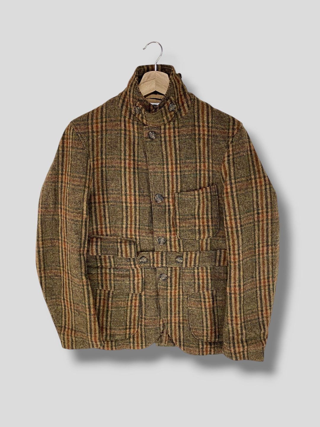 Vintage Engineered Garment Plaid Tweed Wool Norfolk Jacket Designer ...