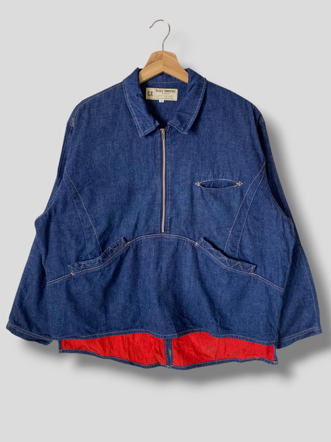 Vintage 80s C.X. Half Zipper Denim Jacket Japanese Brand Casual Outfit ...