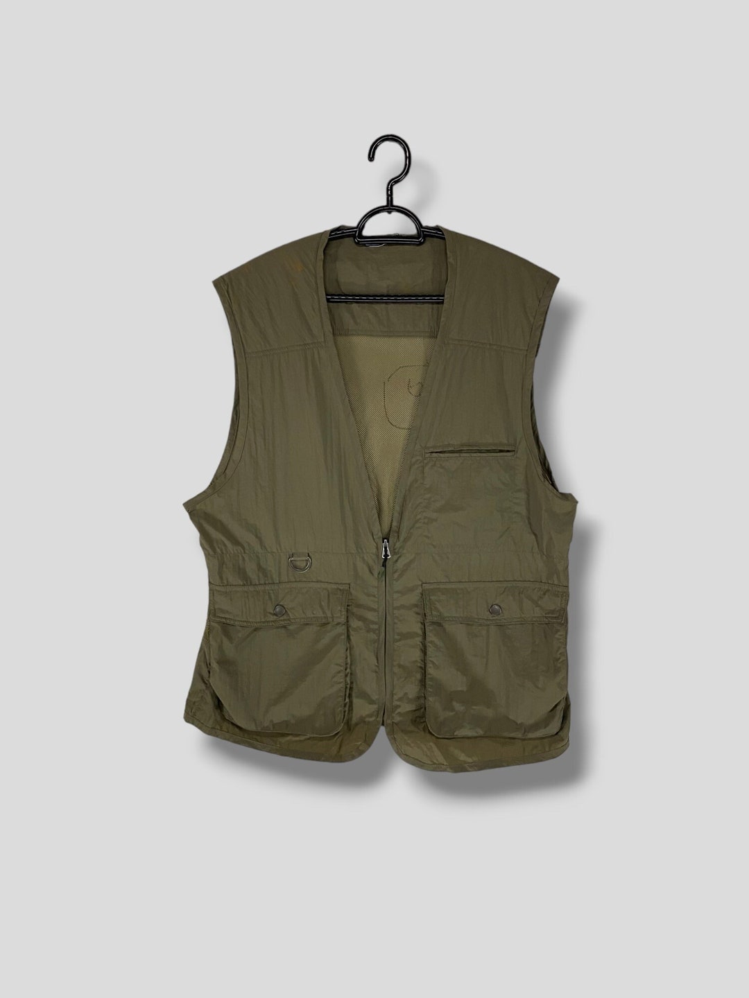 Vintage First Down Multi Pocket Nylon Mesh Utility Vest Outdoor Casual Outfit Lightweight ...