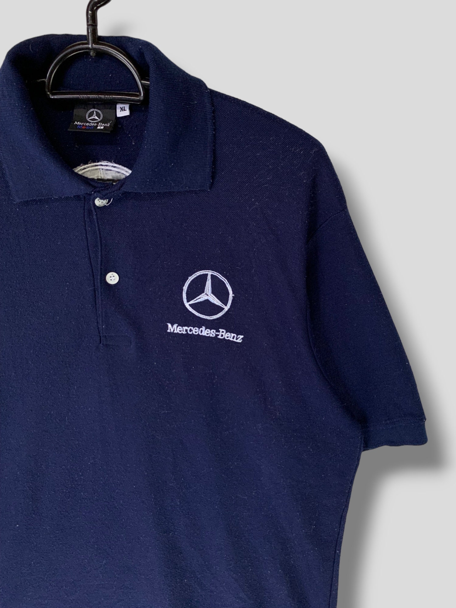 Vintage Mercedes Benz Mobil 1 Embroidered Logo Polo Shirt Mercedes AMG Shirt Blue Motorsport Tee ...