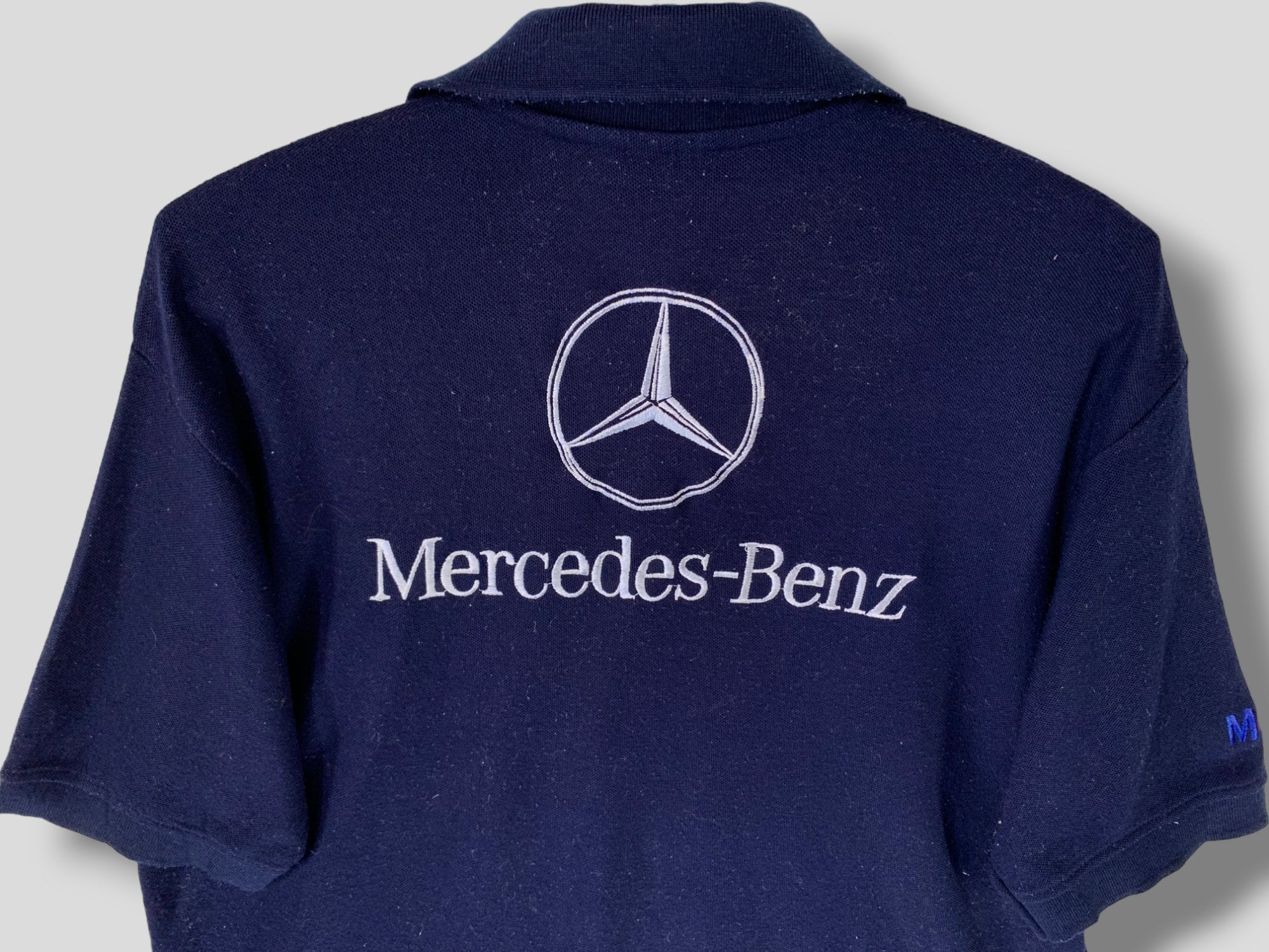 Vintage Mercedes Benz Mobil 1 Embroidered Logo Polo Shirt Mercedes AMG Shirt Blue Motorsport Tee ...