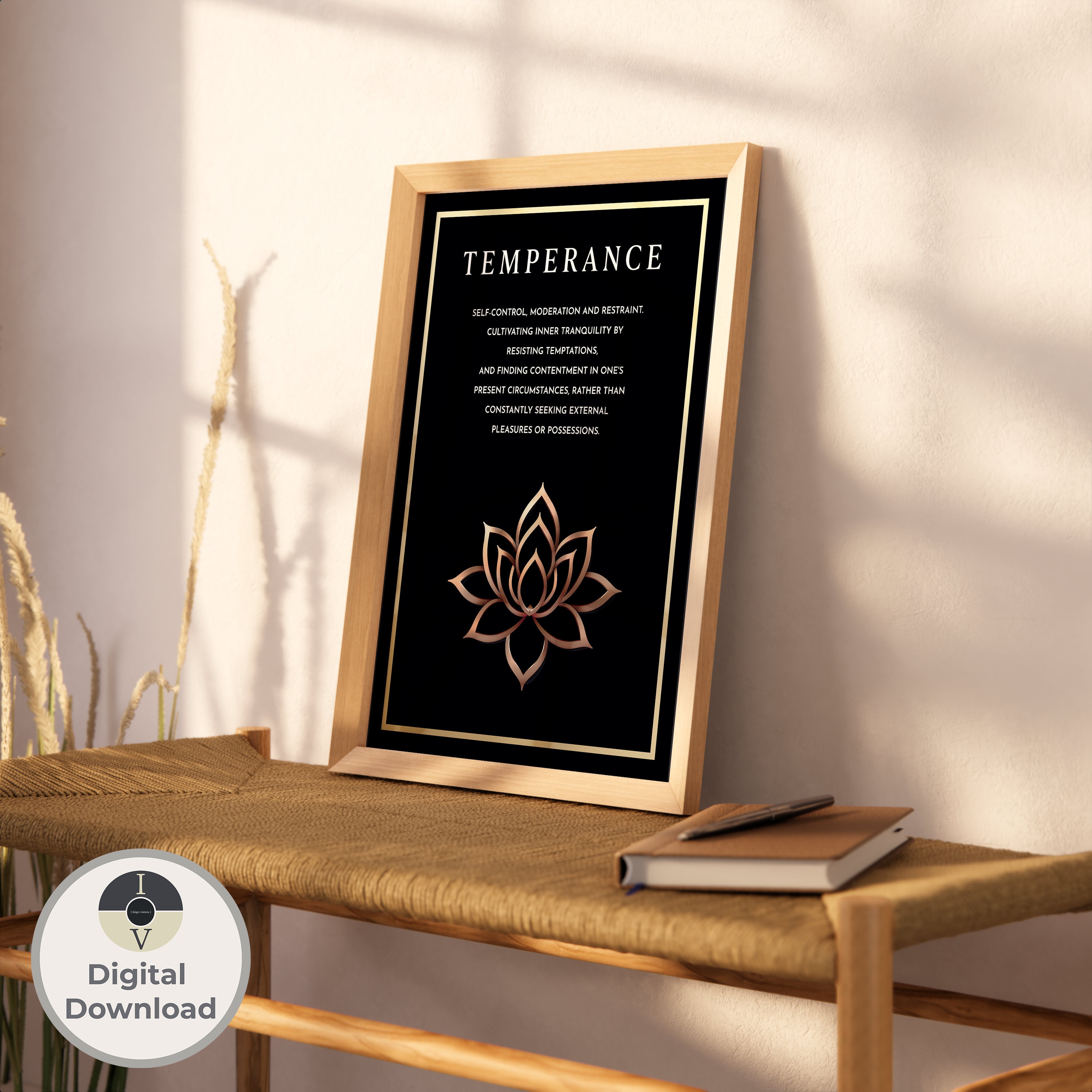 The Stoic Virtues Digital Wall Prints Bronze Graphics, Black Background ...