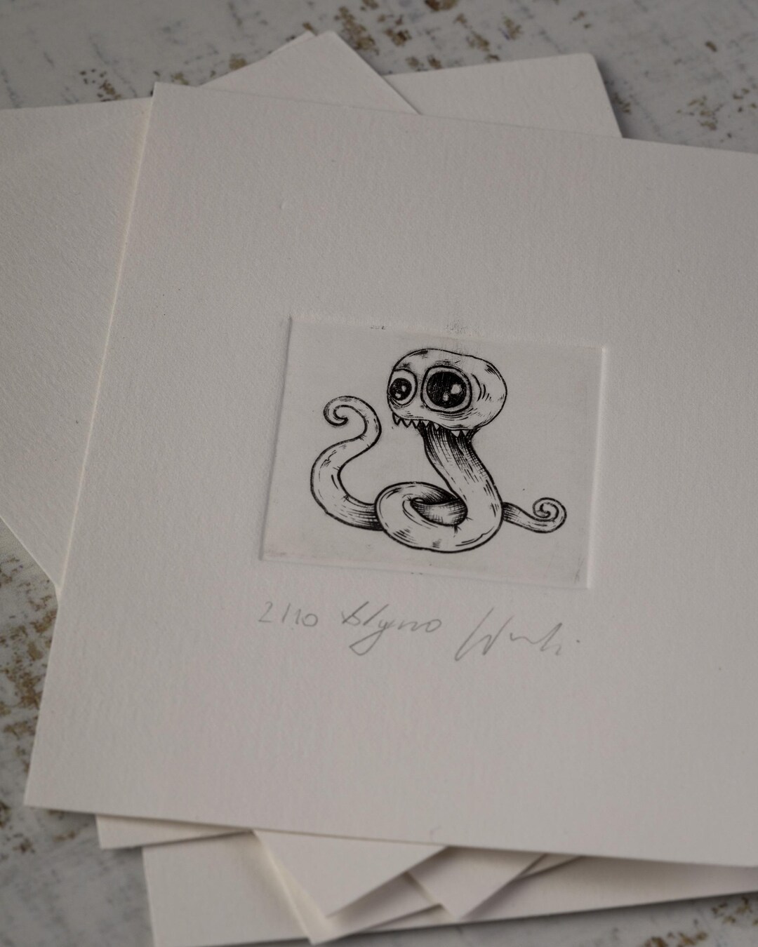 DOODLE BEASTS #02 - Slyno - Handmade Copperplate Print A6 - Etsy