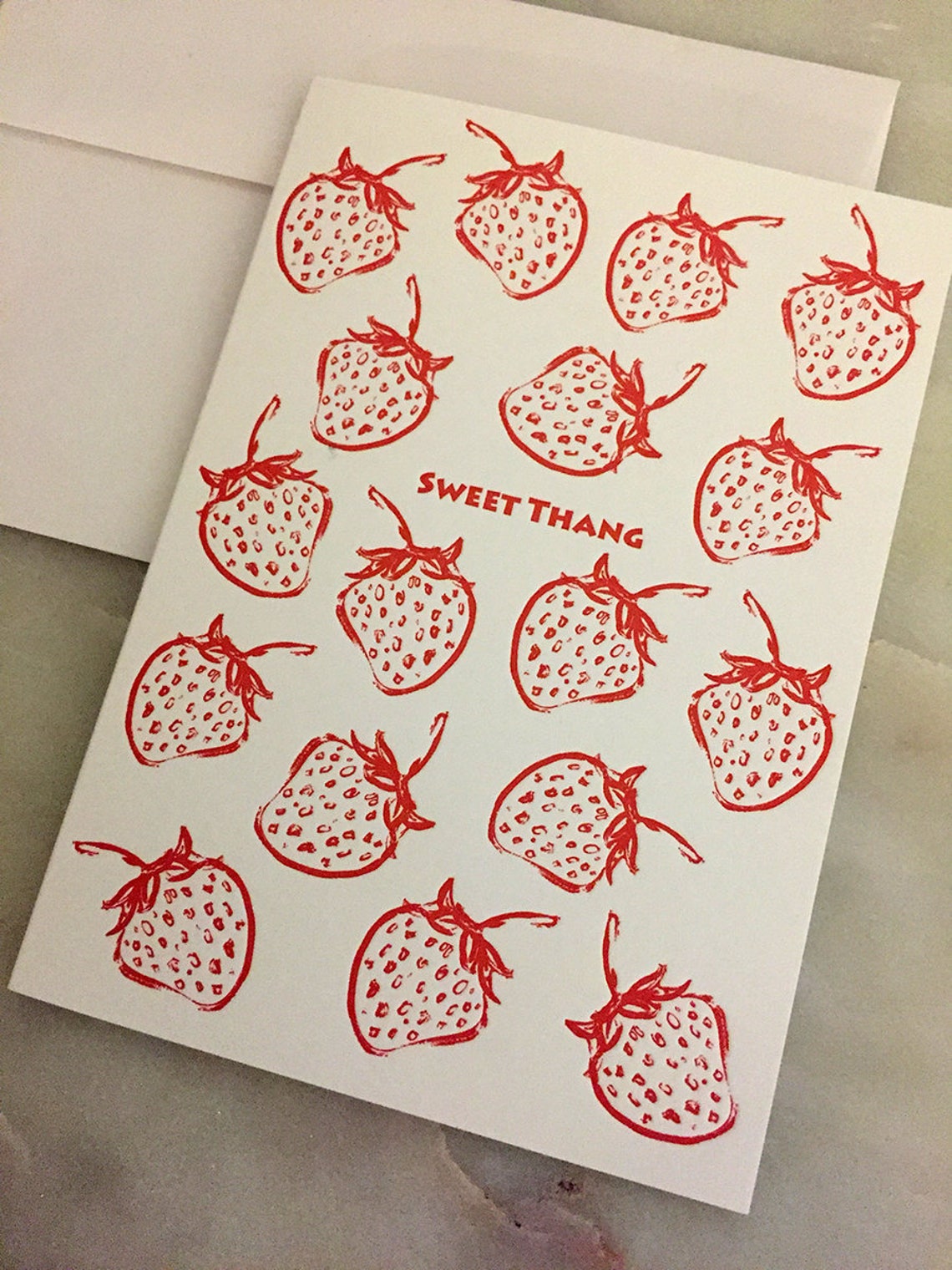 Letterpress Greeting Card, Strawberries, Sweet Thang, Typography, Hand ...