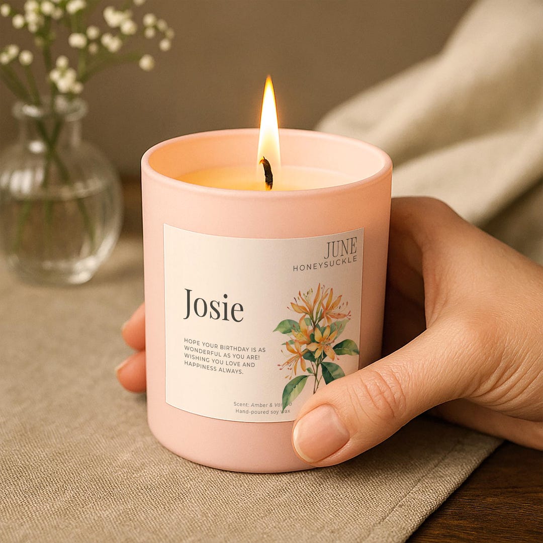June Birthday Candle – Honeysuckle Birth Flower Gift – Personalised ...