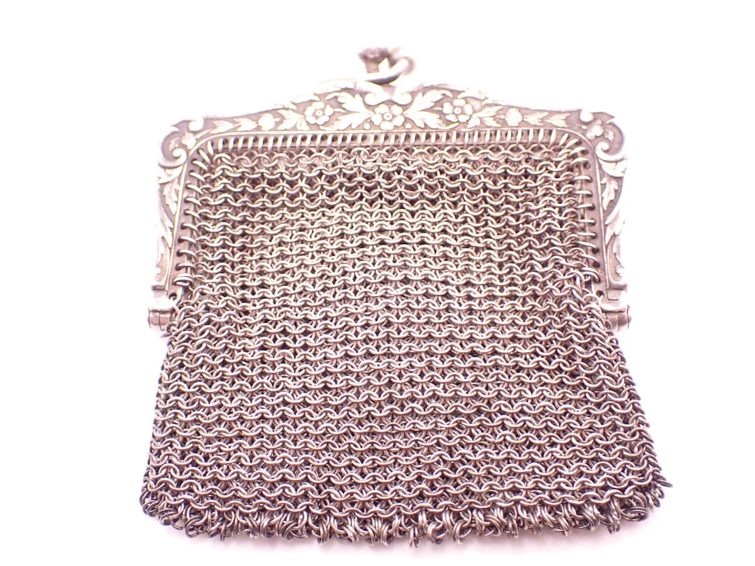 Antique Sterling Silver Ladies Chainmail Coin Purse Bag Double ...