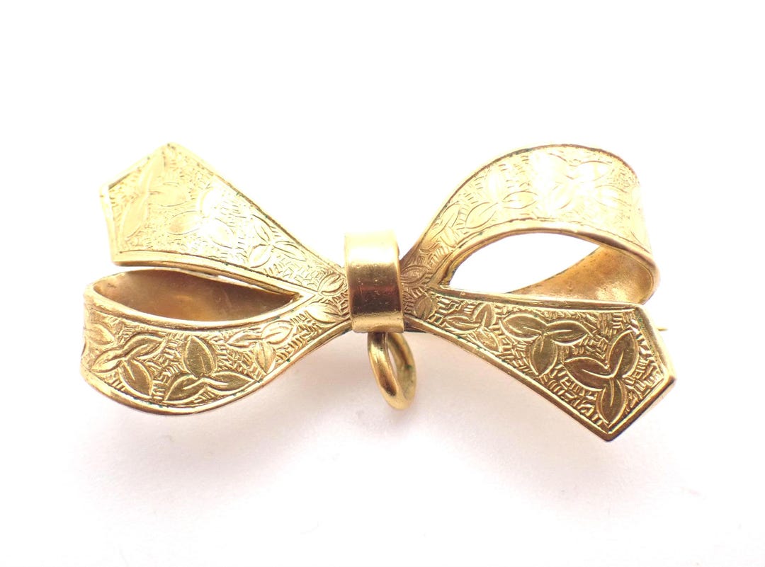 Antique 18ct Gold Plated Bow Infinity Brooch Pin With Floral Trefoil ...