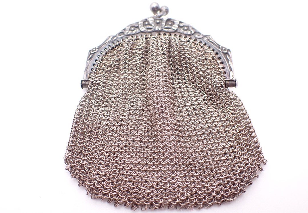 Antique Sterling Silver Ladies Chainmail Coin Purse Bag Double ...