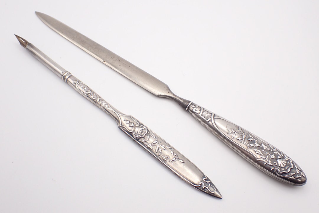 Antique Sterling Silver Dip Fountain Pen & Letter Oppener Set With ...