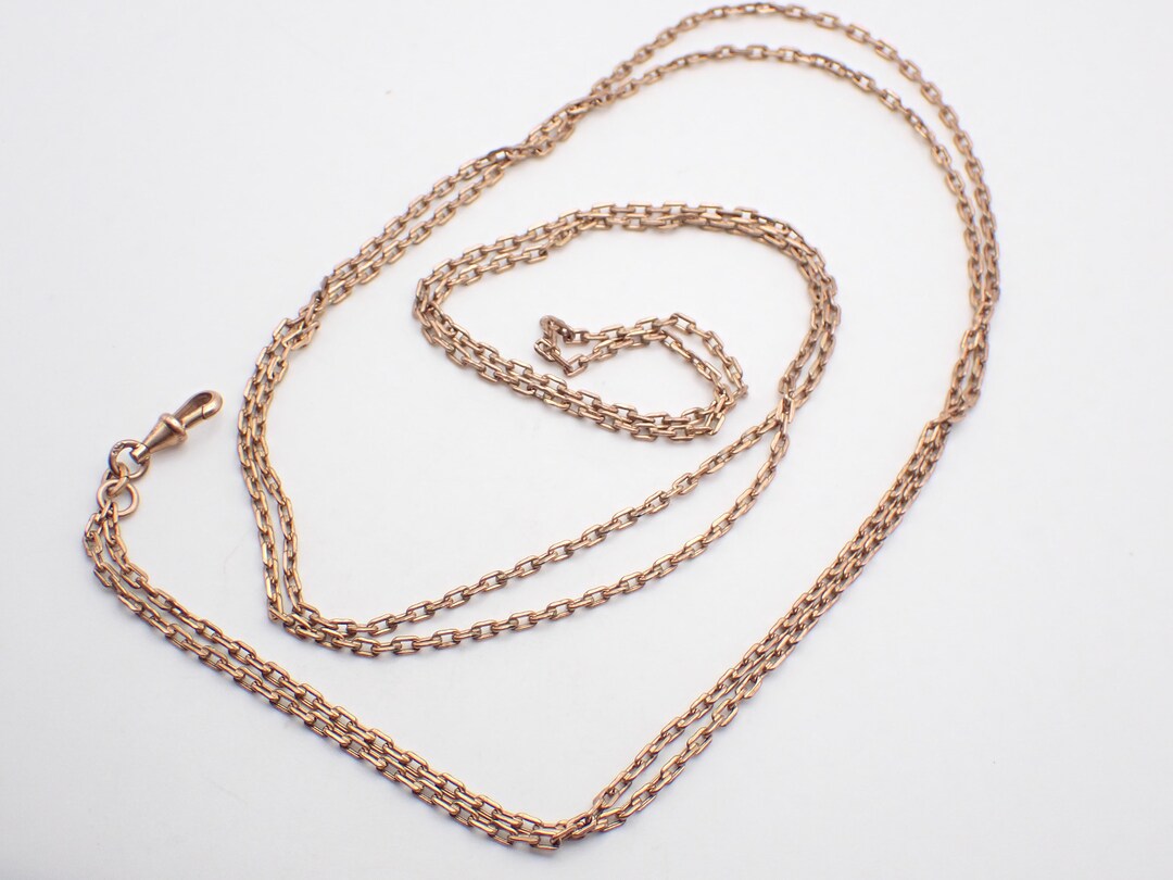 Antique 18ct Rolled Rose Gold Very Long Chatelaine Muff Guard Watch ...