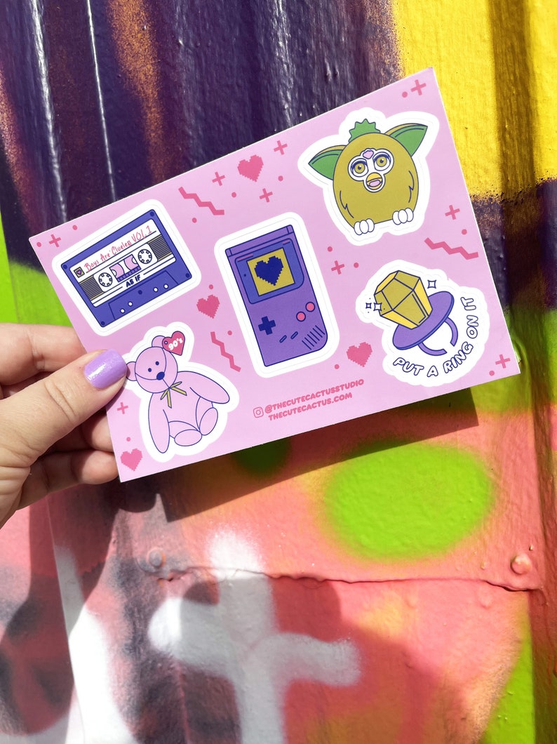 90s Retro Sticker Sheet | Cassette, Game System, Furby Vinyl Decals - Etsy
