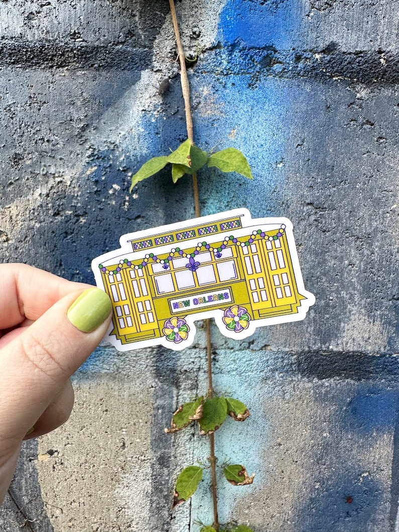 Mardi Gras Streetcar Vinyl Sticker: New Orleans Celebration, Waterproof ...
