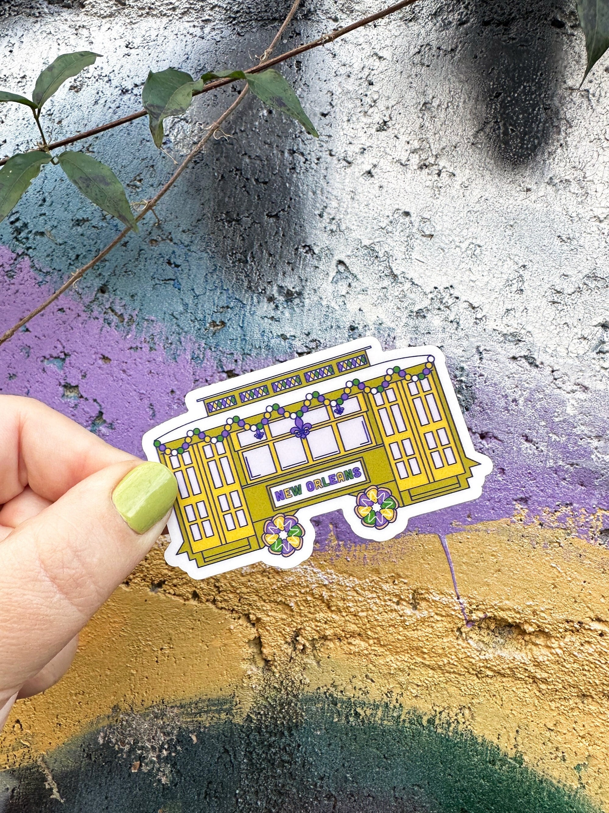 Mardi Gras Streetcar Vinyl Sticker: New Orleans Celebration, Waterproof ...