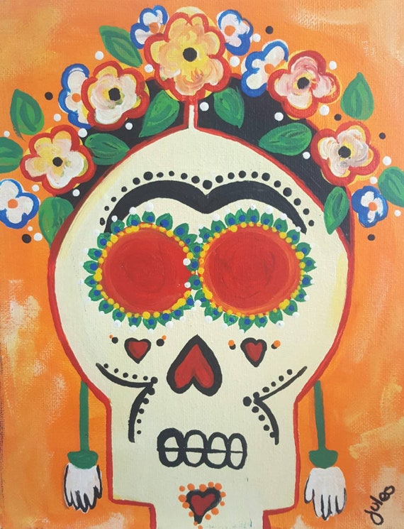 Frida Kahlo Sugar Skull Mexican Folk Art Frida Artwork | Etsy