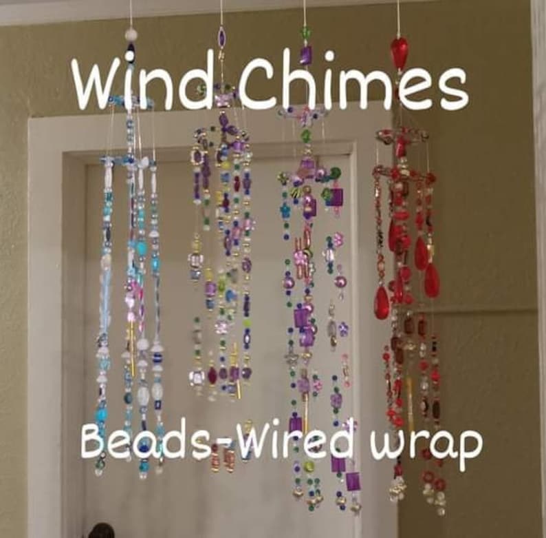Home Decor- Wind Chimes- 6 String Design- Acrylic Beads, Metal- Design ...