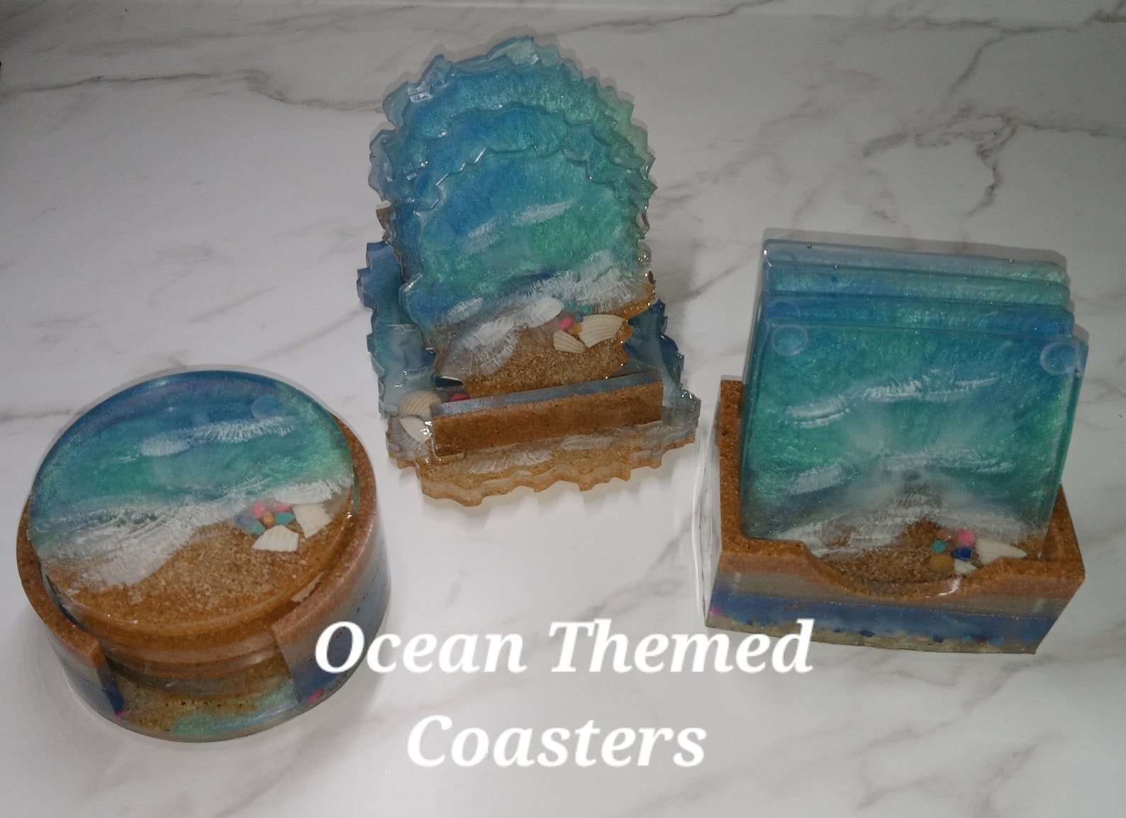 Home Decor-coaster Set Ocean Theme Design Shape Round, Square Color ...