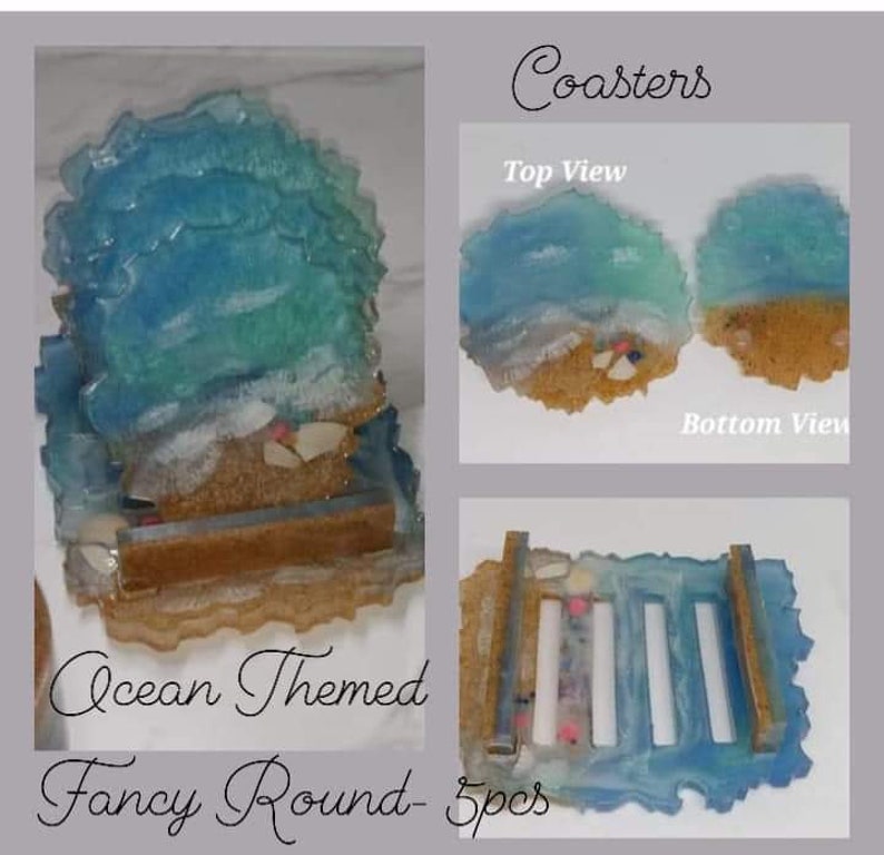 Home Decor-coaster Set Ocean Theme Design Shape Round, Square Color ...