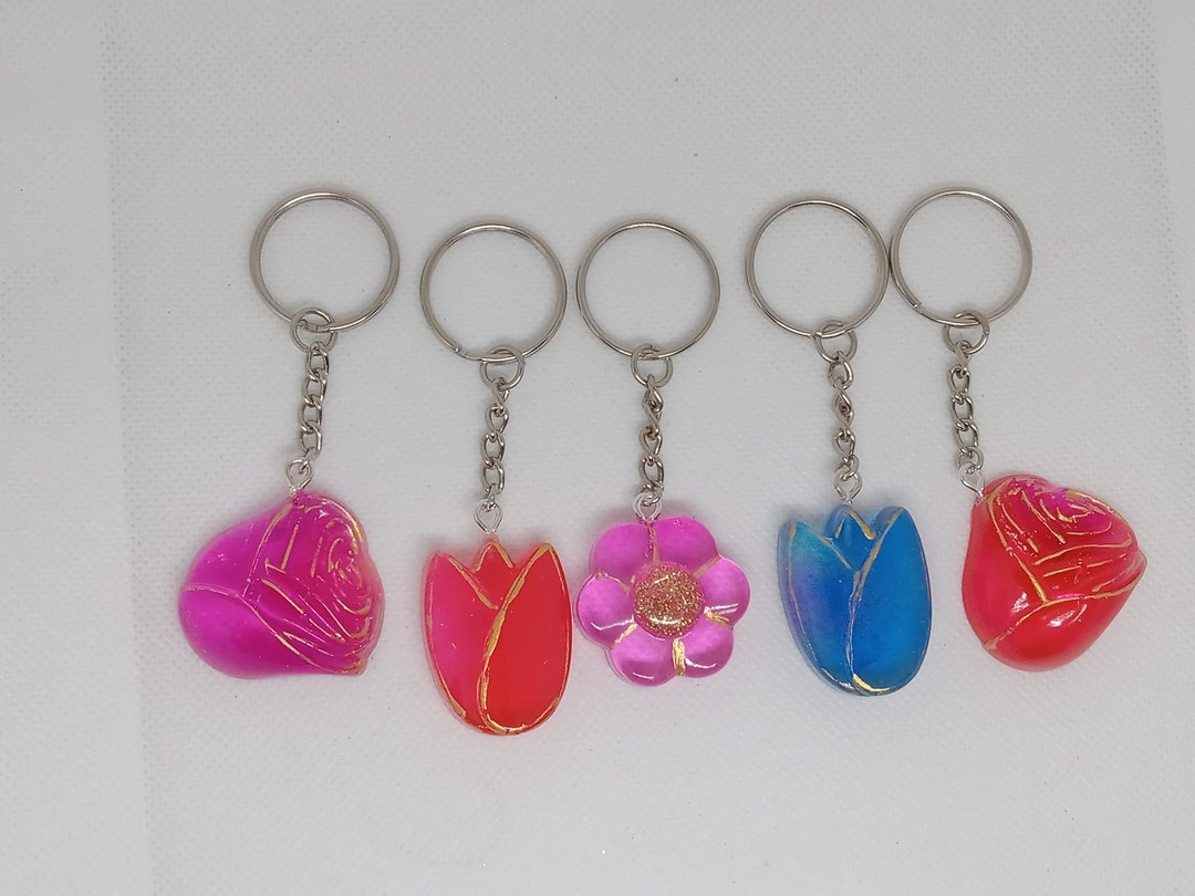 Keychains-flower Design- Resin Art- Color: Red, Blue, Fuschia- Flower ...