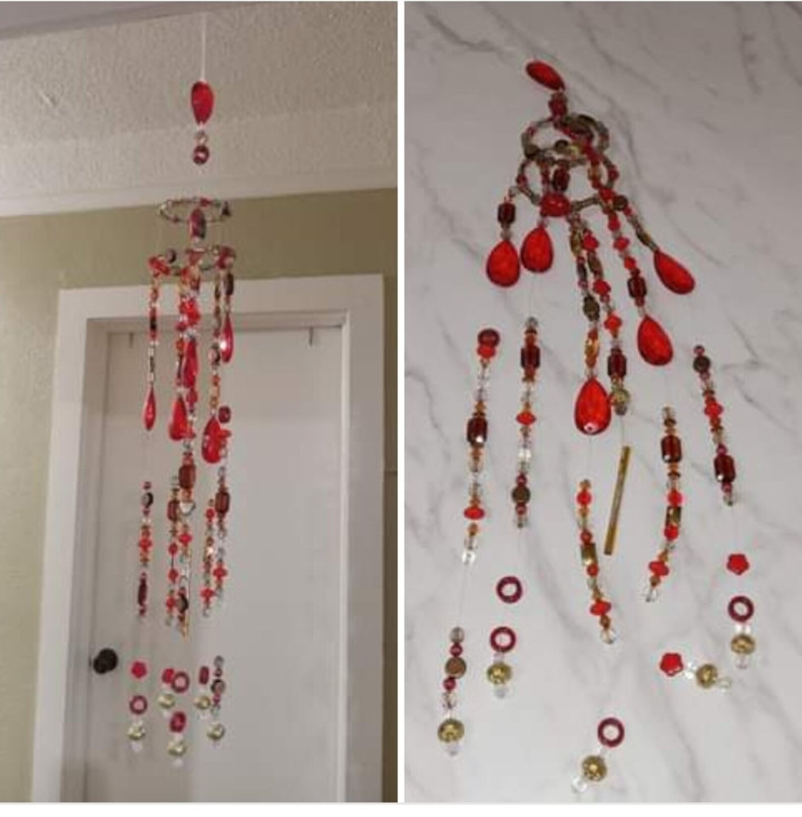 Home Decor- Wind Chimes- 6 String Design- Acrylic Beads, Metal- Design ...