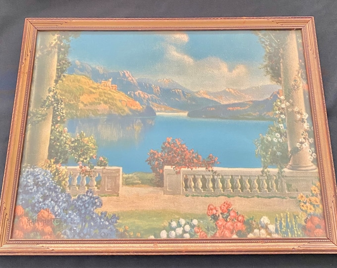 Antique 1930s R. Atkinson Fox Framed Art Deco Untitled Mountain Lake ...