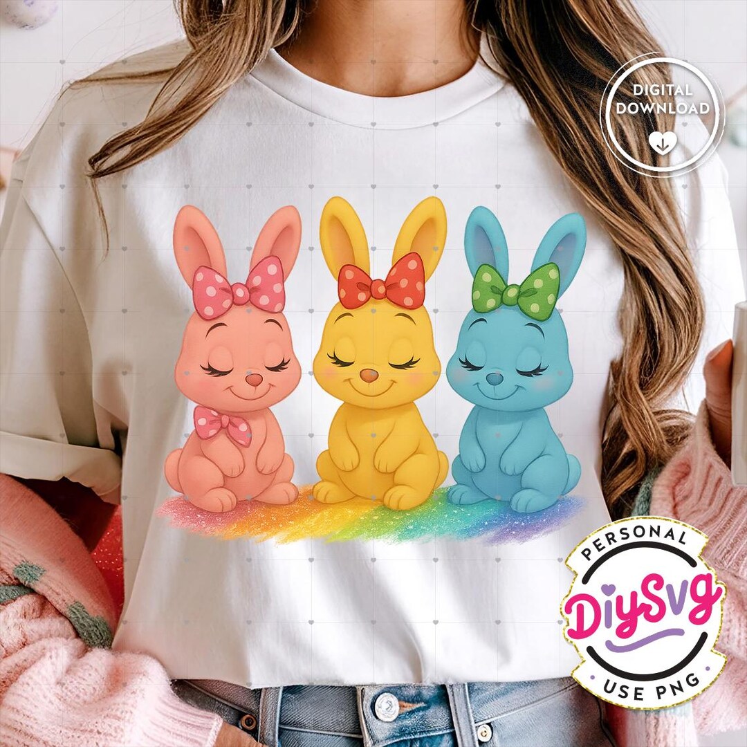 Easter Bunny PNG Rainbow Bunny Clipart Coquette Bunny Bow Bunny PNG ...