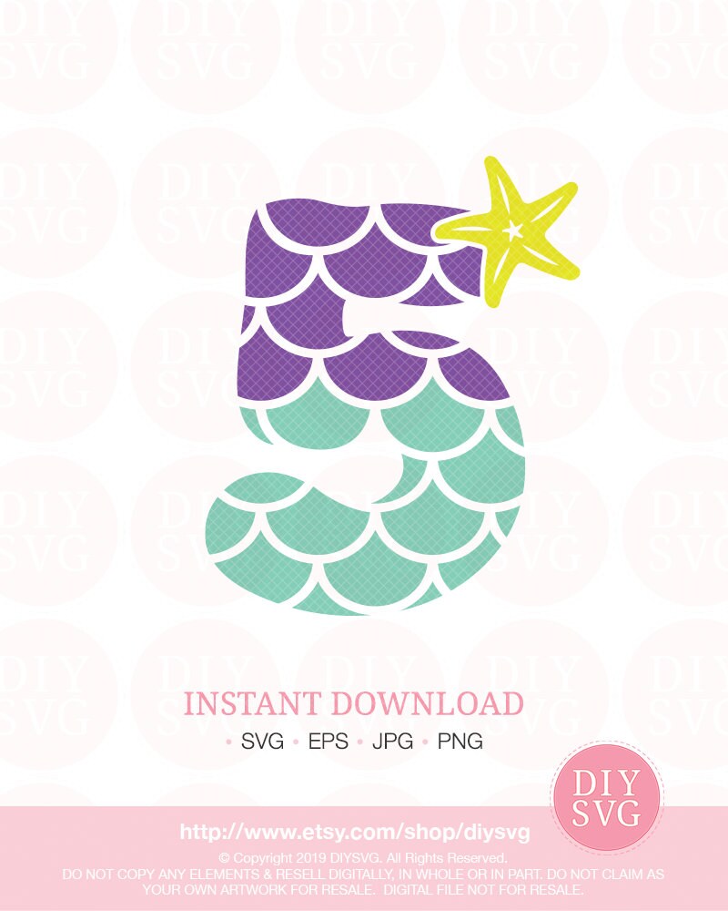 Mermaid Number Svg Mermaid Pattern Svg Mermaid Svg Number 5 Svg Mermaid ...