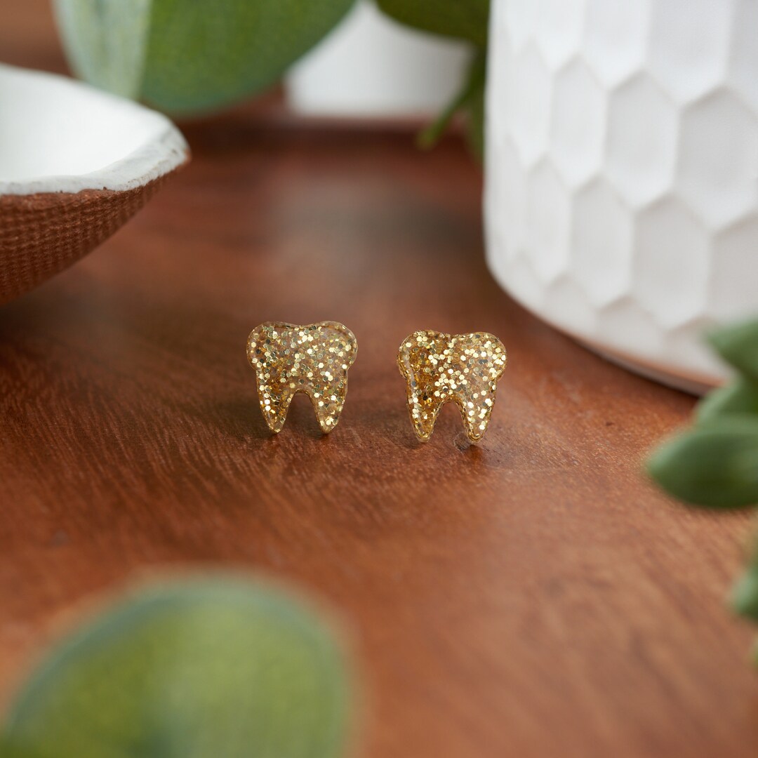 GOLD GLITTER | Tooth Earrings | Single Set | Dental Hygienist, Dental ...