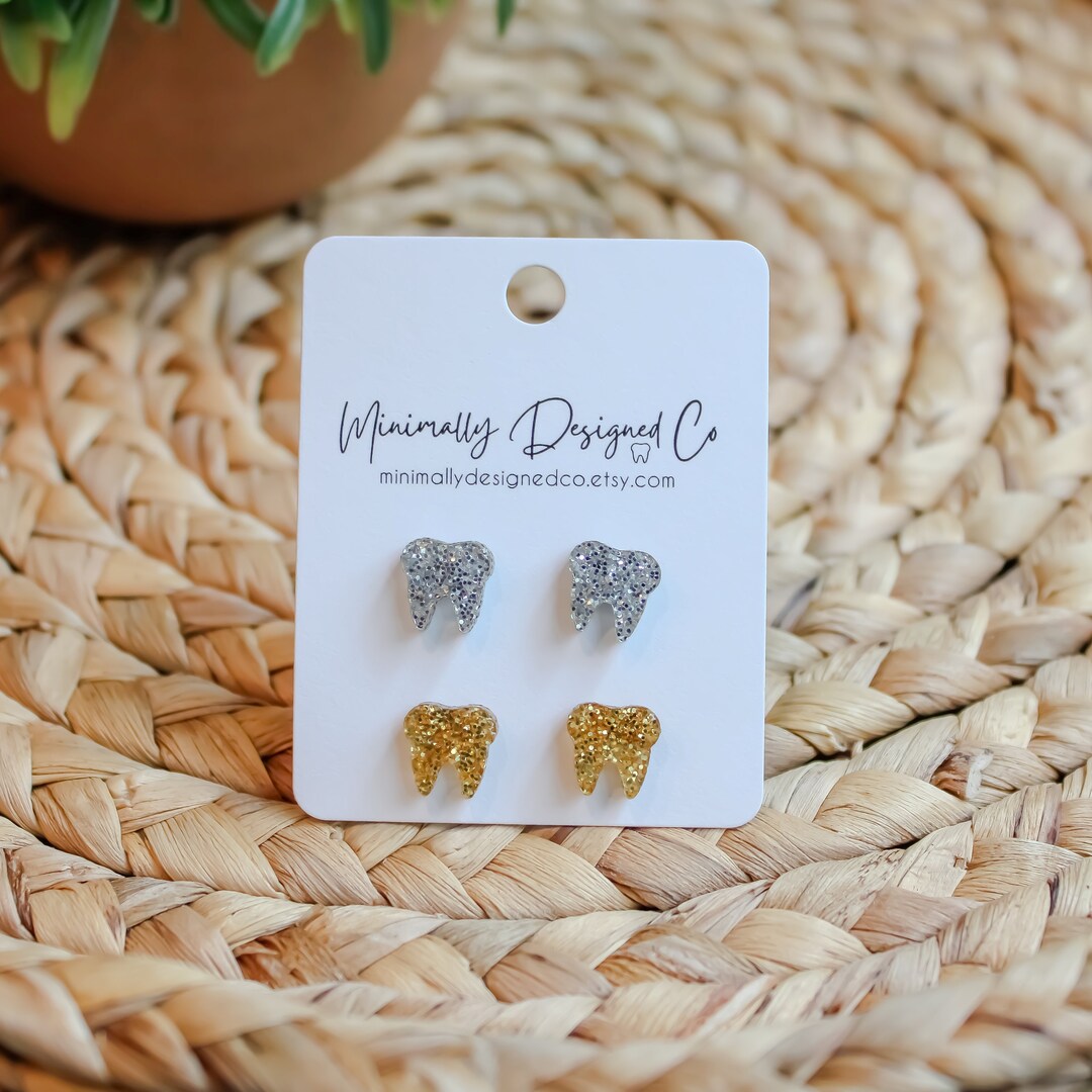 SILVER & GOLD Tooth Earrings Double Set Dental Hygienist, Dental ...