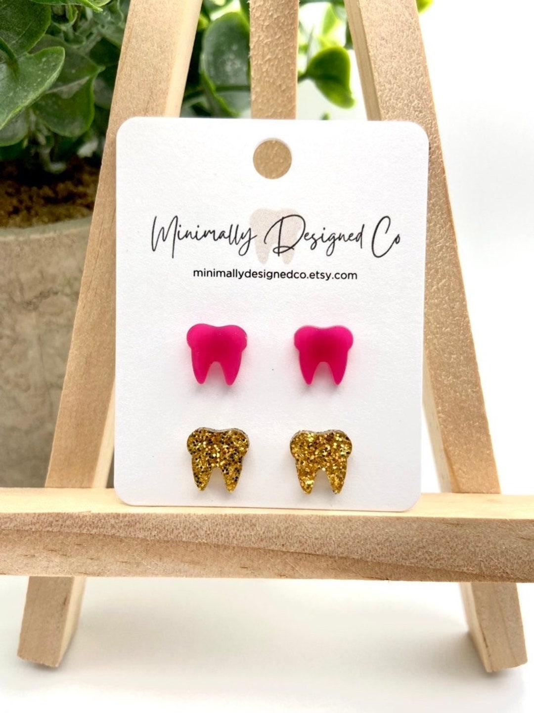 PINK & GOLD Tooth Earrings Single Set Dental Hygienist - Etsy