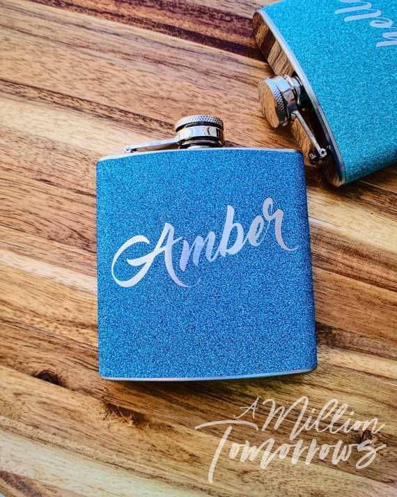 Personalized Name Flask Blue Glitter Rose Gold or Silver - Etsy