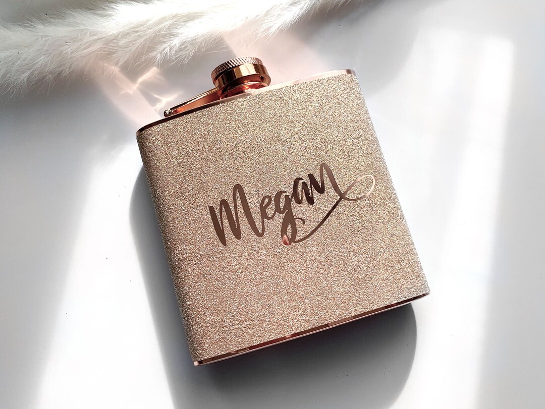 Personalized Name Flask Glitter Rose Gold or Silver Stainless Steel 6 ...