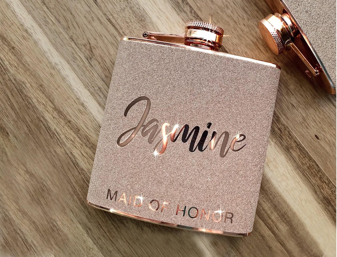 Personalized Glitter Flask: Rose Gold Stainless Steel, Bridesmaid ...