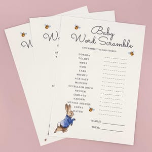 Peter Rabbit Baby Shower Word Scramble Game - A5 | Pack of 10 | Baby ...