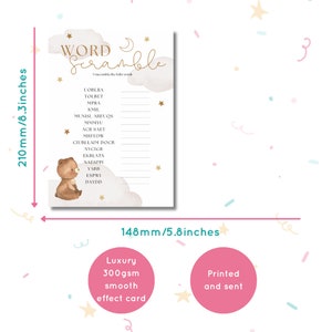 Teddy Bear Baby Shower Word Scramble Game Baby Shower Multipack for 10 ...